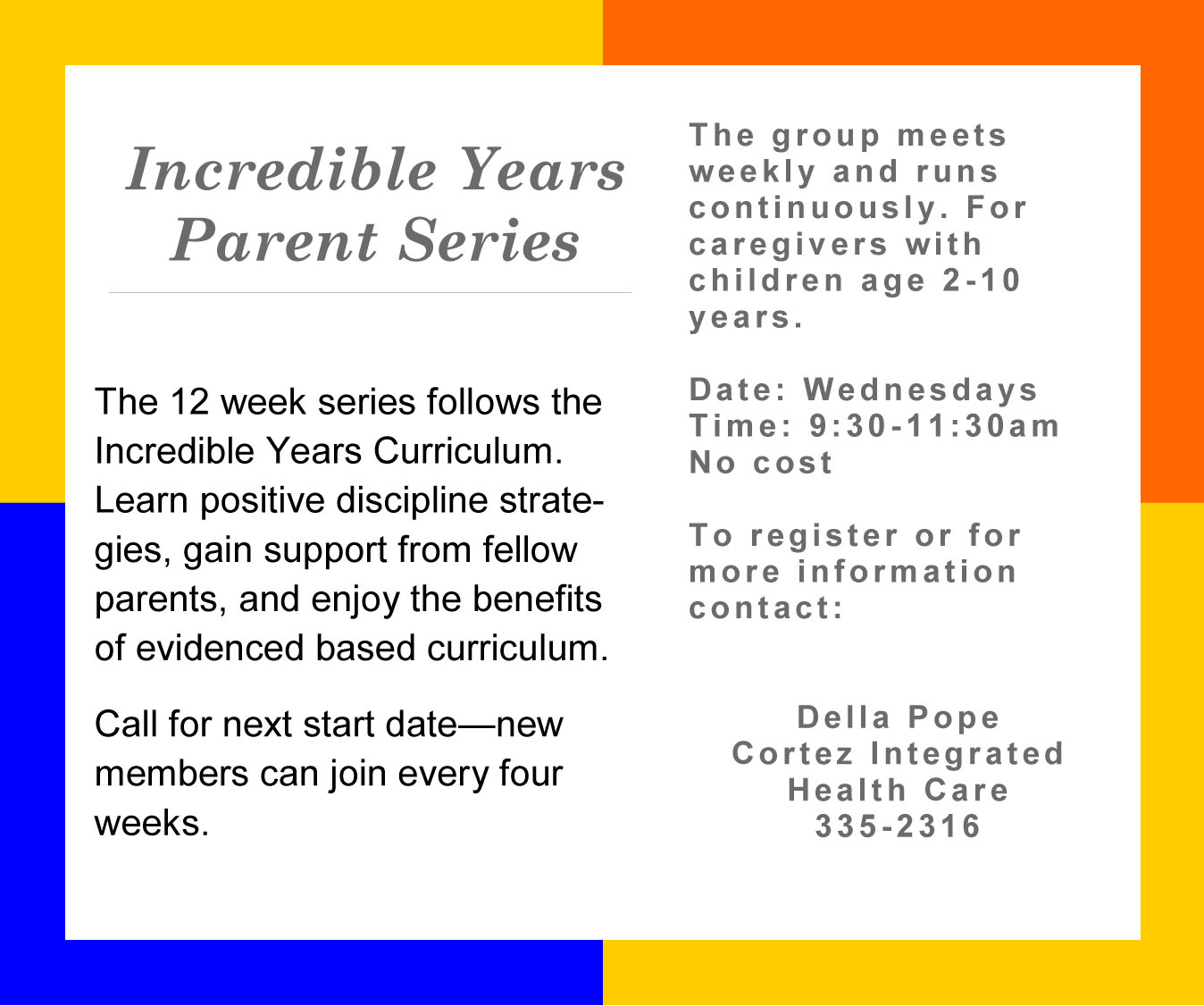 Incredible Years Parenting Class :: Montelores Early Childhood Council